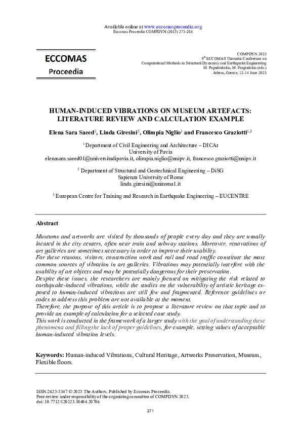 Pdf Human Induced Vibrations On Museum Artefacts Literature Review And Calculation Example