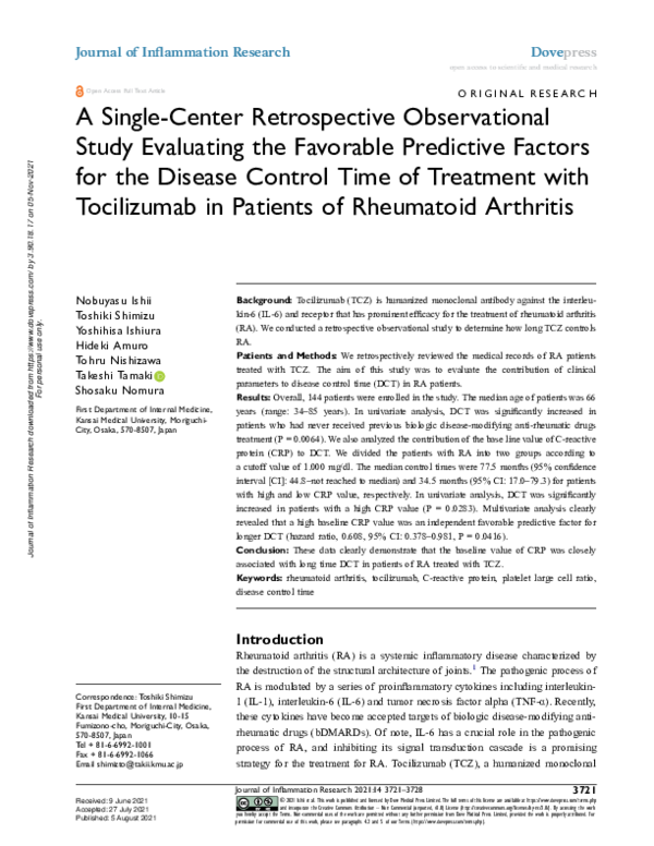 (PDF) [Single-center retrospective observational study on predictors of ...