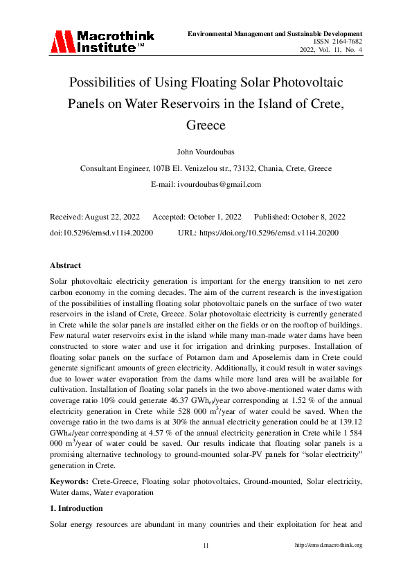 (PDF) Possibilities of Using Floating Solar Photovoltaic Panels on ...