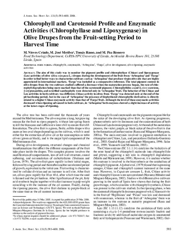 (PDF) Chlorophyll and Carotenoid Profile and Enzymatic Activities ...