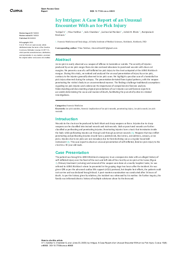 (PDF) Icy Intrigue: A Case Report of an Unusual Encounter With an Ice ...