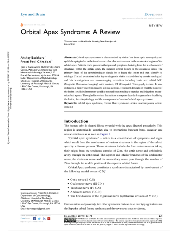 (PDF) Orbital Apex Syndrome: A Review