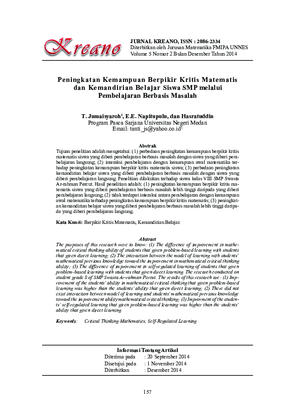(PDF) Peningkatan Kemampuan Berpikir Kritis Matematis Dan Kemandirian Belajar Siswa Smp Melalui ...