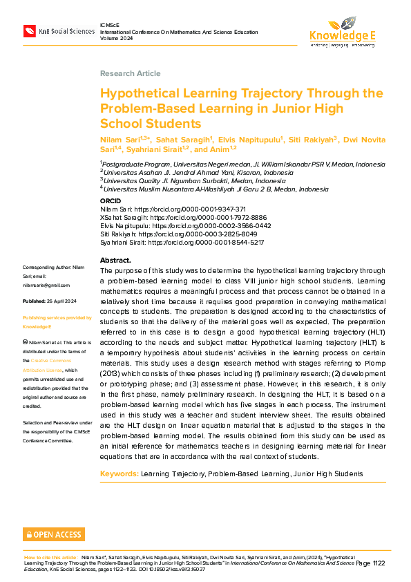 (PDF) Hypothetical Learning Trajectory Through the Problem-Based ...