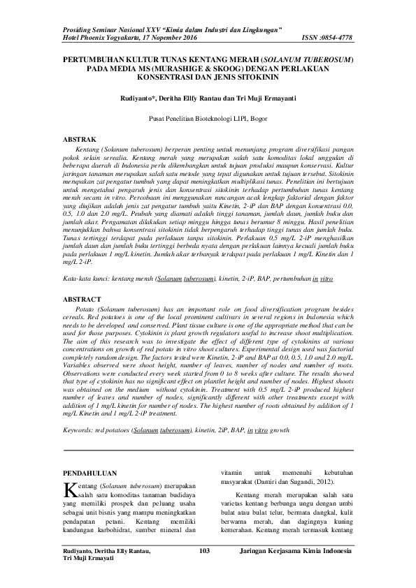(PDF) Pertumbuhan Kultur Tunas Kentang Merah (Solanum Tuberosum) Pada ...