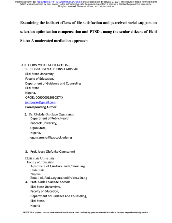 (PDF) Examining the indirect effects of life satisfaction and perceived ...