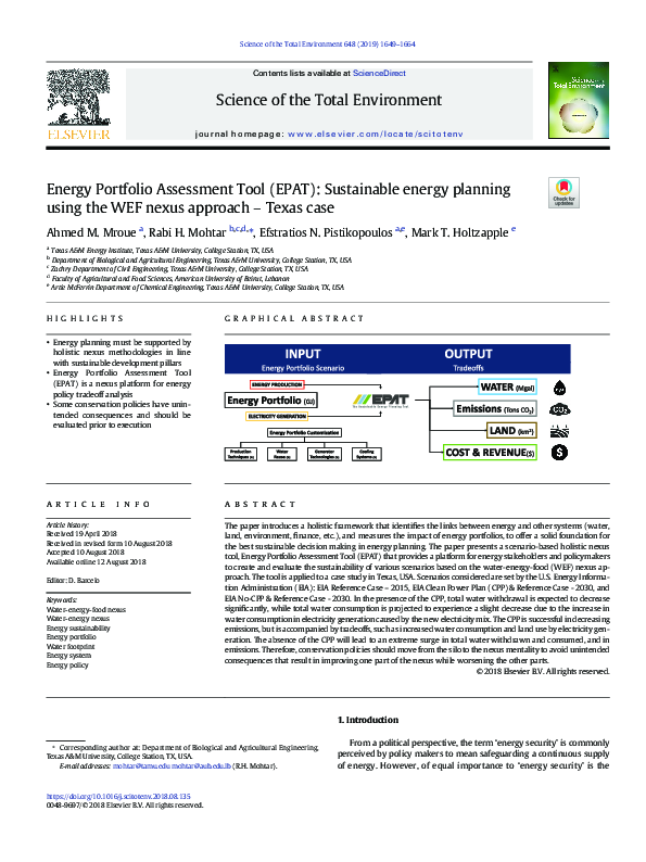 (PDF) Energy Portfolio Assessment Tool (EPAT): Sustainable energy ...