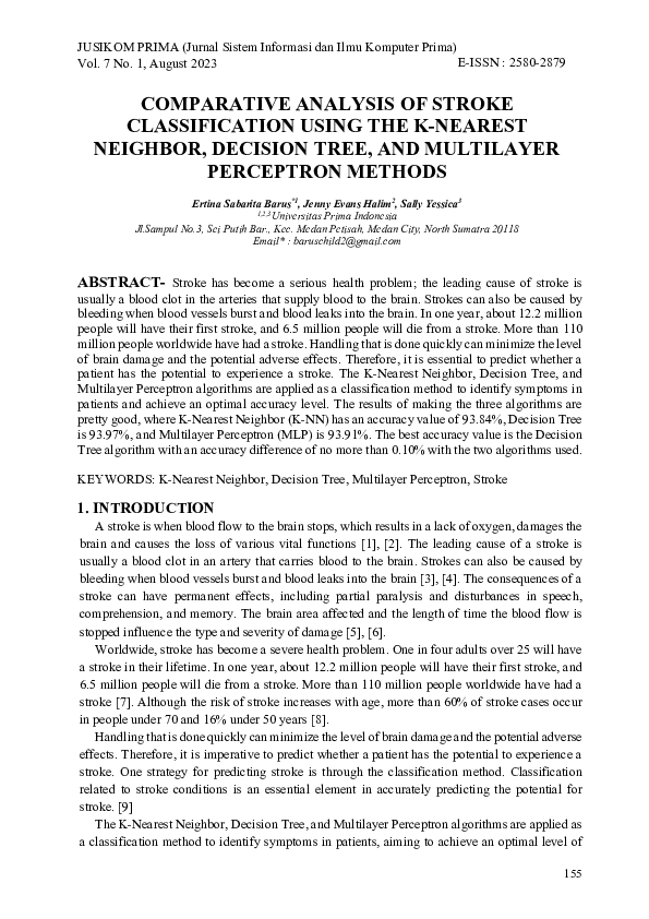(PDF) Comparative Analysis of Stroke Classification Using the K-Nearest Neighbor Decision Tree ...