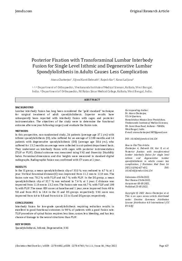 (PDF) Posterior Fixation with Transforaminal Lumbar Interbody Fusion ...