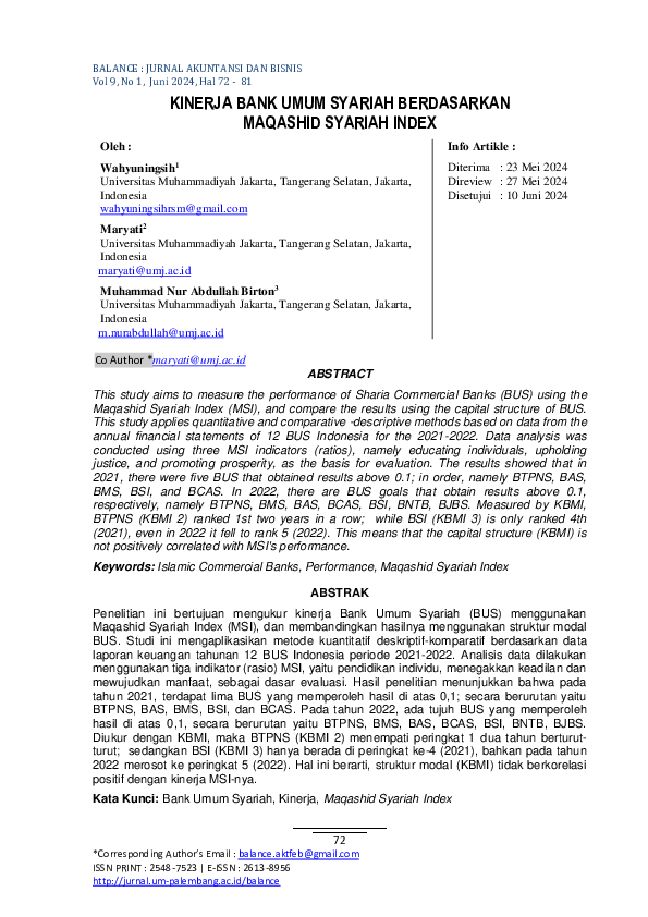 (PDF) Kinerja Bank Umum Syariah Berdasarkan Maqashid Syariah Index