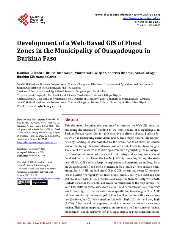 (PDF) Development of a Web-Based GIS of Flood Zones in the Municipality of Ouagadougou in ...
