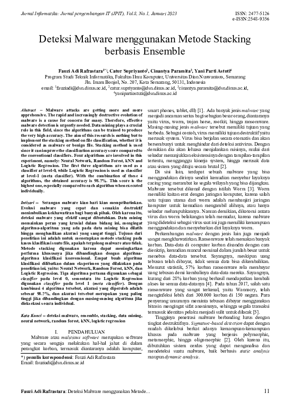 (PDF) Deteksi Malware menggunakan Metode Stacking berbasis Ensemble
