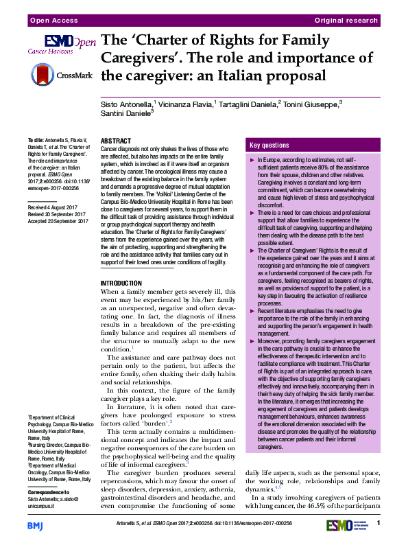 (PDF) The ‘Charter of Rights for Family Caregivers’. The role and importance of the caregiver ...