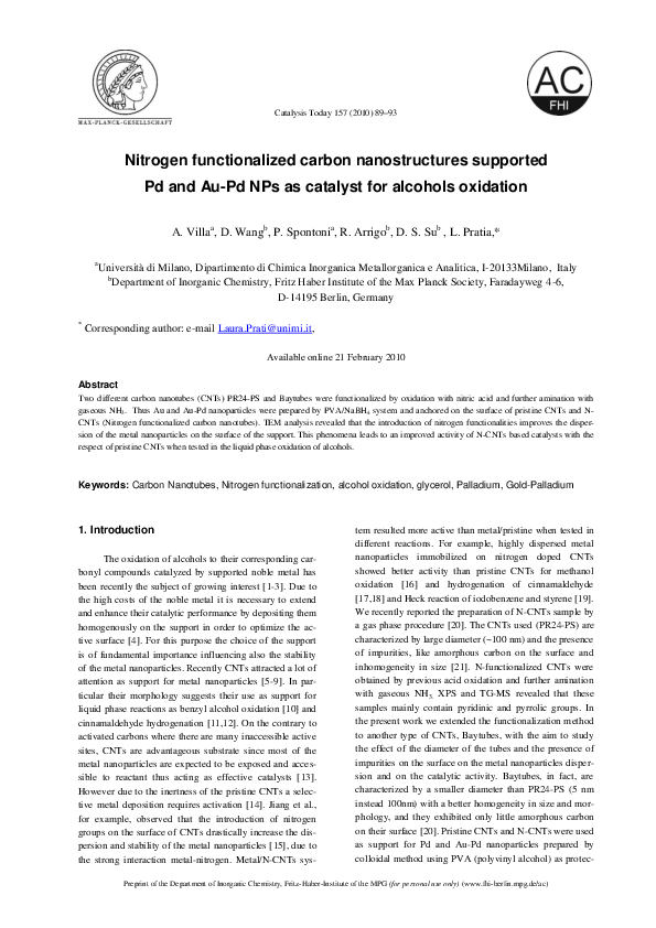 (PDF) Nitrogen functionalized carbon nanostructures supported Pd and Au ...