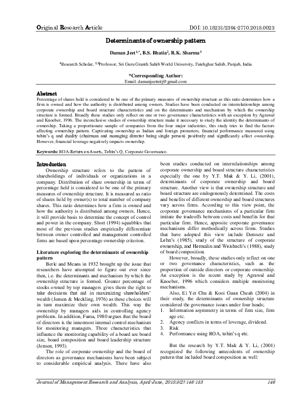 (PDF) Determinants of ownership pattern