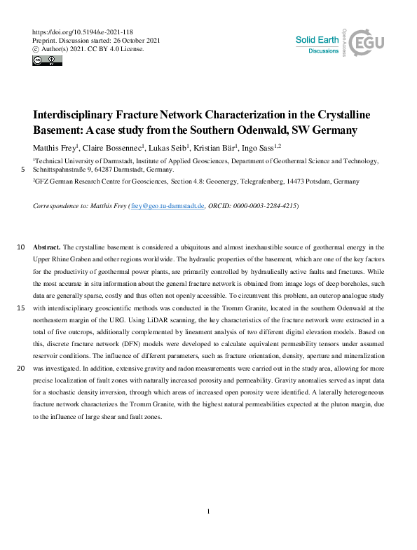 (PDF) Interdisciplinary Fracture Network Characterization in the Crystalline Basement: A case ...