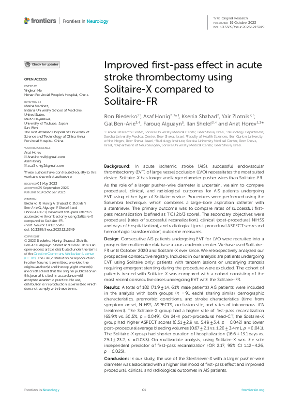 (PDF) Improved first-pass effect in acute stroke thrombectomy using Solitaire-X compared to ...