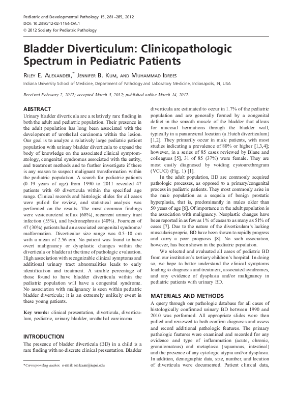 (PDF) Bladder Diverticulum: Clinicopathologic Spectrum in Pediatric Patients