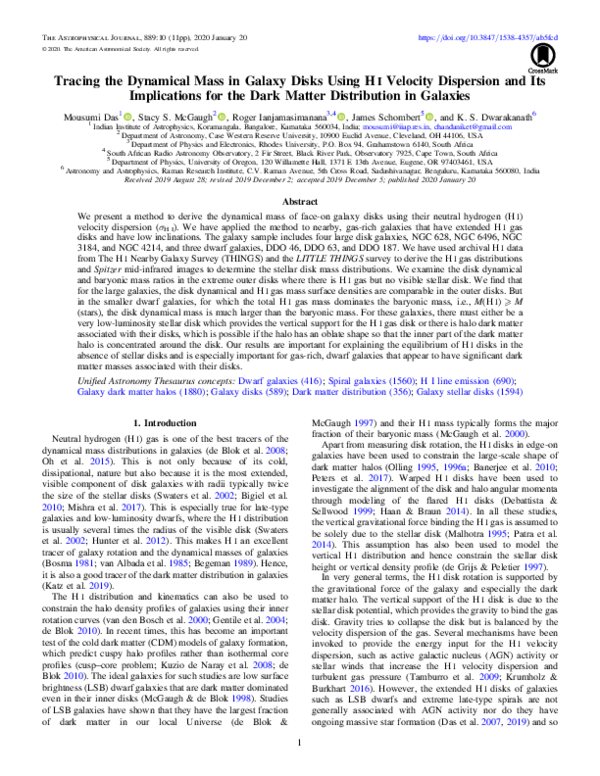 (PDF) Tracing the Dynamical Mass in Galaxy Disks Using H i Velocity ...