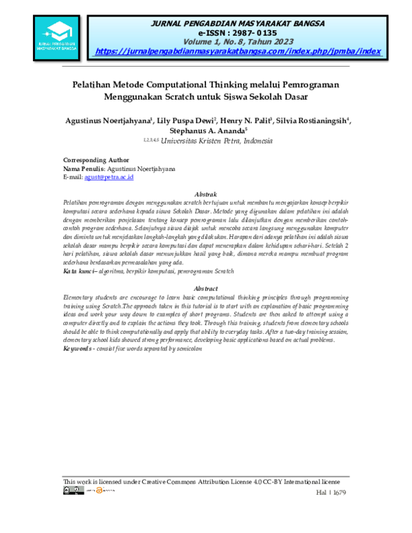 (PDF) Pelatihan Metode Computational Thinking melalui Pemrograman Menggunakan Scratch untuk ...