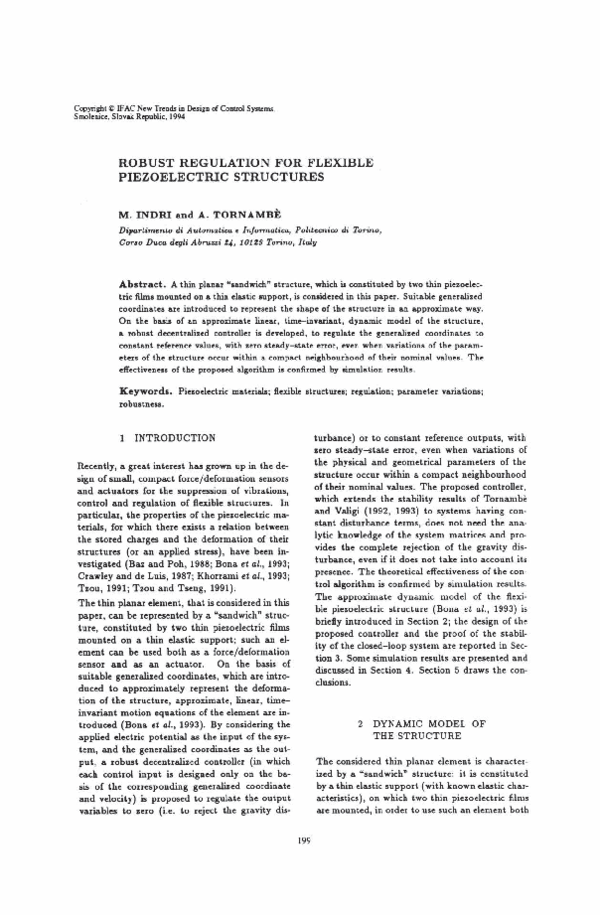 Pdf Robust Regulation For Flexible Piezoelectric Structures