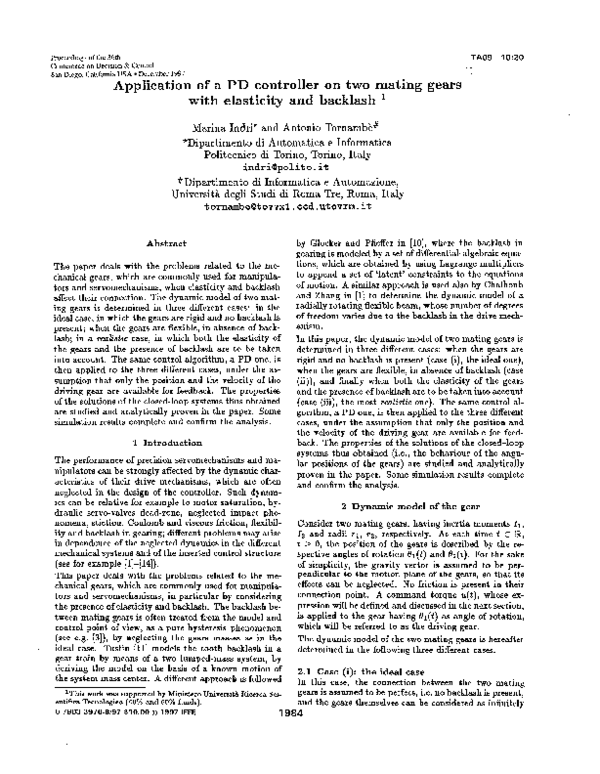 (PDF) Application of a PD controller on two mating gears with elasticity and backlash