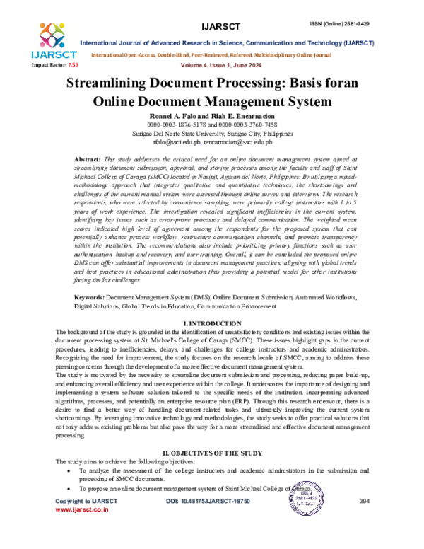 (PDF) Streamlining Document Processing: Basis foran Online Document Management System