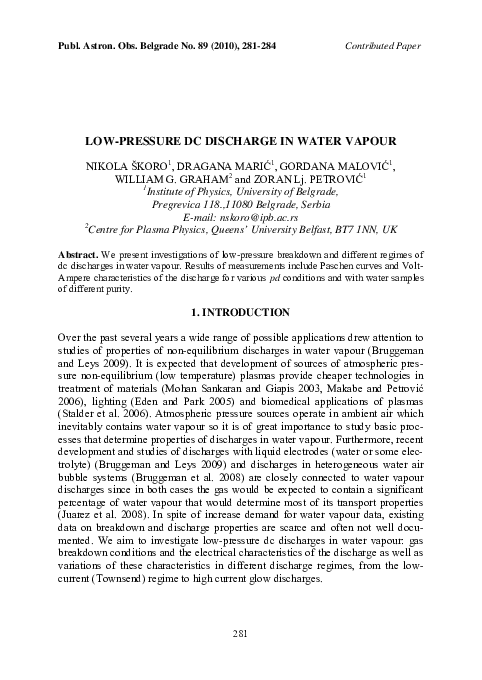 (PDF) Low-Pressure DC Discharge In Water Vapour
