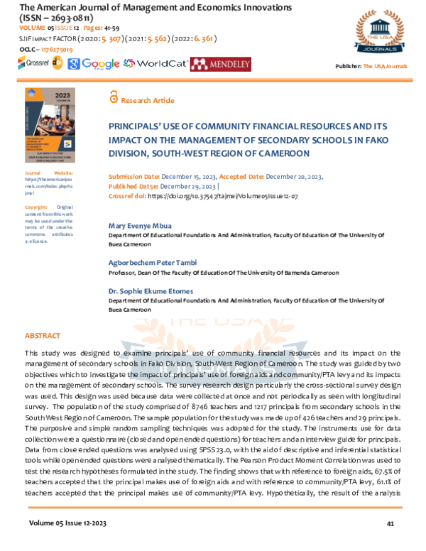 (PDF) Principals’ Use of Community Financial Resources and Its Impact ...