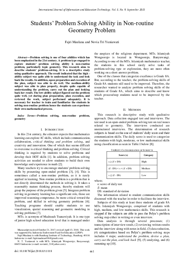 (PDF) Students’ Problem Solving Ability in Non-routine Geometry Problem ...