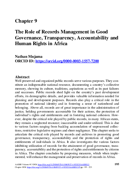 (PDF) The Role of Records Management in Good Governance Transparenc