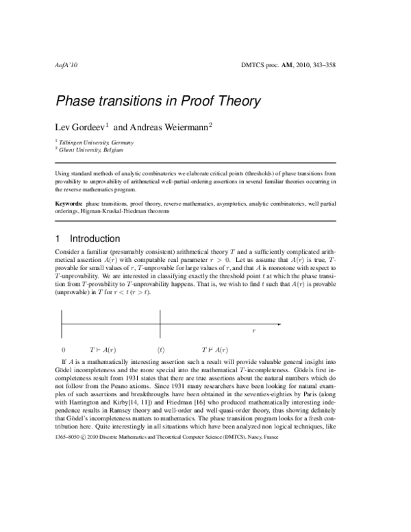 (PDF) Phase transitions in Proof Theory