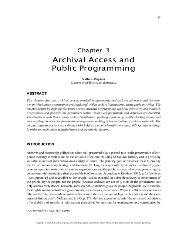 (PDF) Archival Access and Public Programming