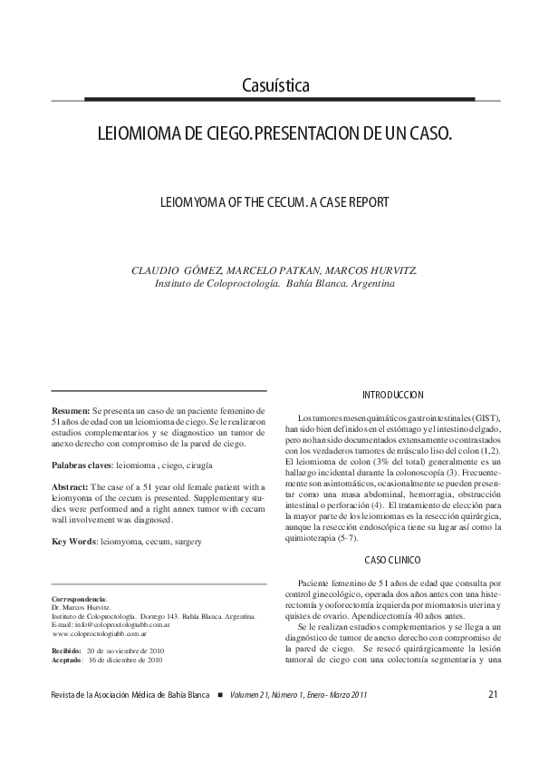(PDF) Leiomioma de ciego. Presentación de un caso