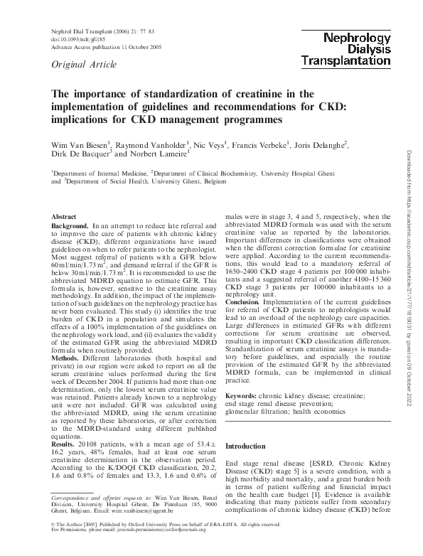 (PDF) The importance of standardization of creatinine in the ...