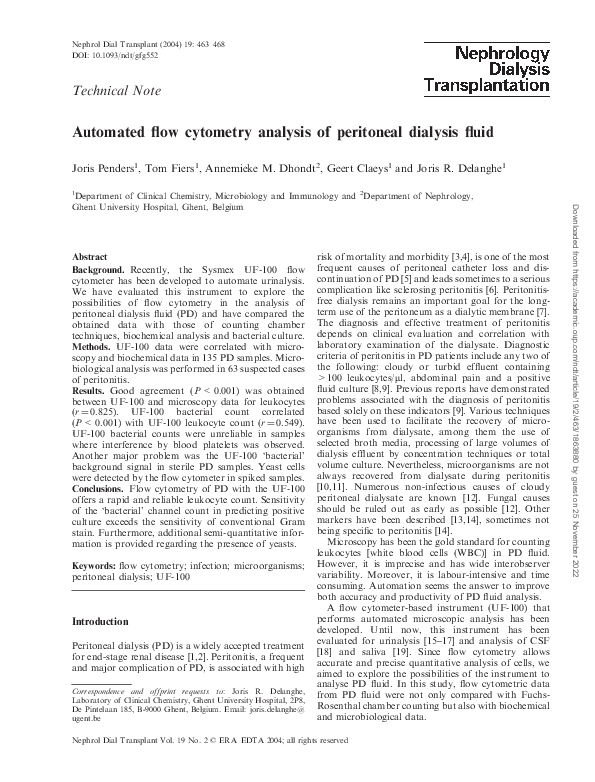 (PDF) Automated flow cytometry analysis of peritoneal dialysis fluid