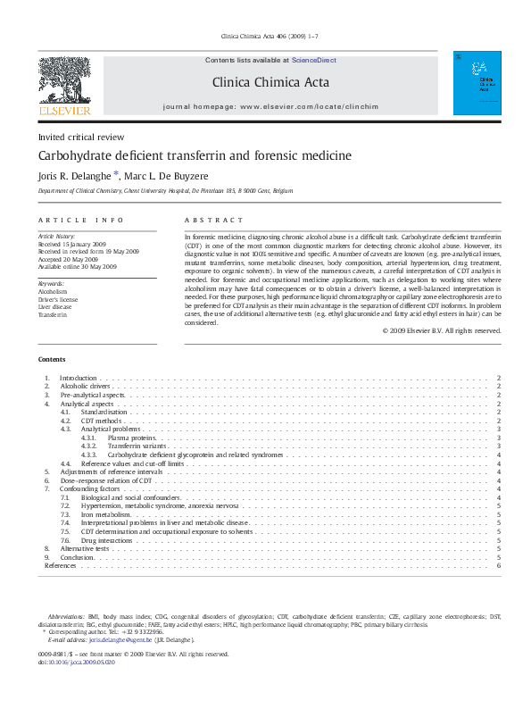 (PDF) Carbohydrate deficient transferrin and forensic medicine