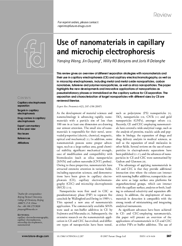 (PDF) Use of nanomaterials in capillary and microchip electrophoresis