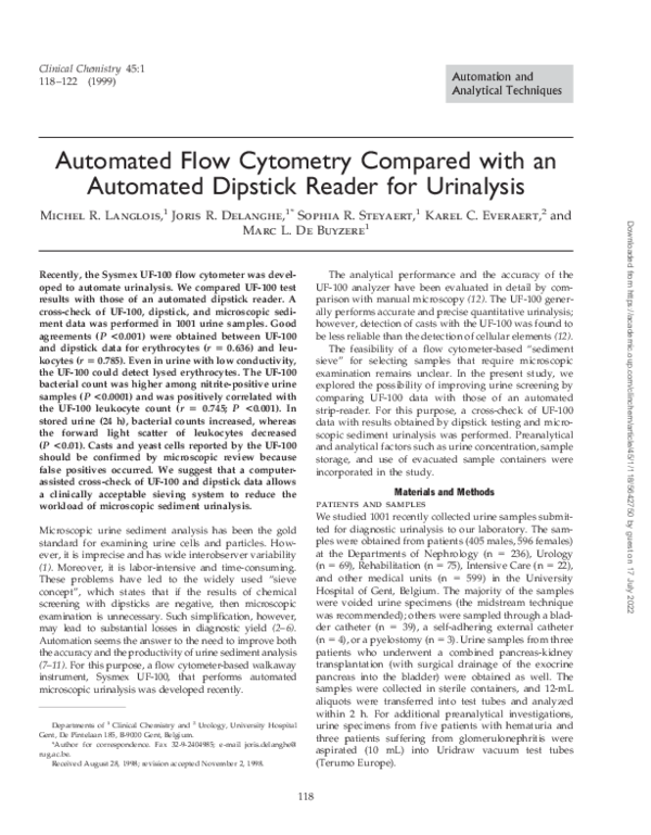 (PDF) Automated Flow Cytometry Compared with an Automated Dipstick Reader for Urinalysis