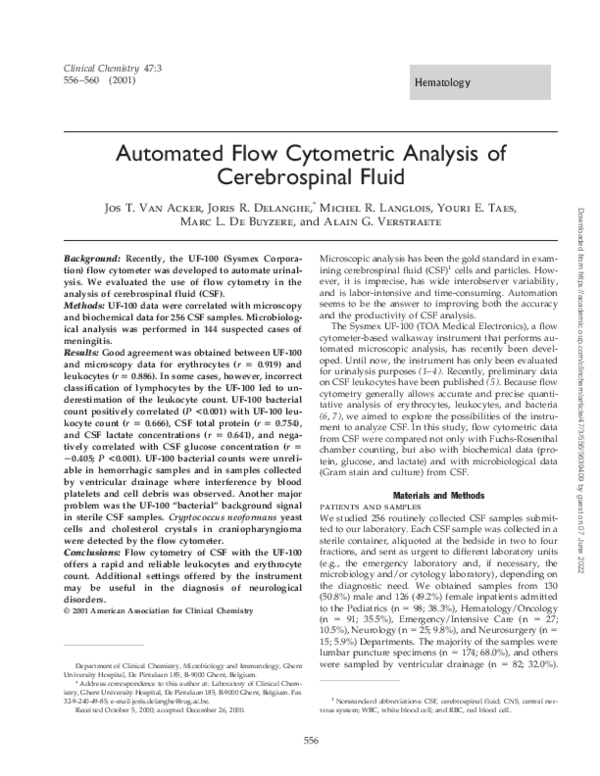 (PDF) Automated Flow Cytometric Analysis of Cerebrospinal Fluid