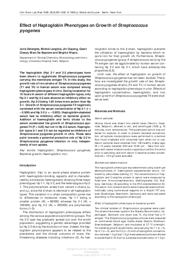 (PDF) Effect of Haptoglobin Phenotypes on Growth of Streptococcus ...