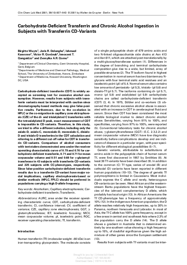 (PDF) Carbohydrate-Deficient Transferrin and Chronic Alcohol Ingestion ...