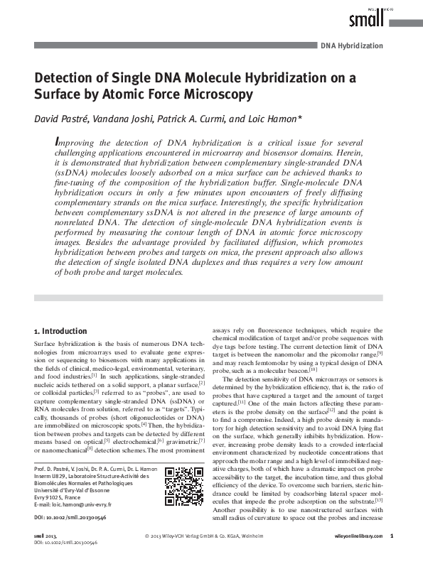 (PDF) Detection of Single DNA Molecule Hybridization on a Surface by ...