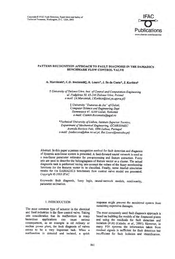 (PDF) Pattern Recognition Approach to Fault Diagnosis in the DAMADICS Benchmark Flow Control ...