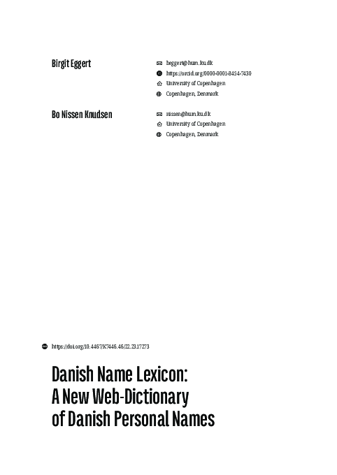 (PDF) Danish Name Lexicon: A New Web-Dictionary of Danish Personal Names
