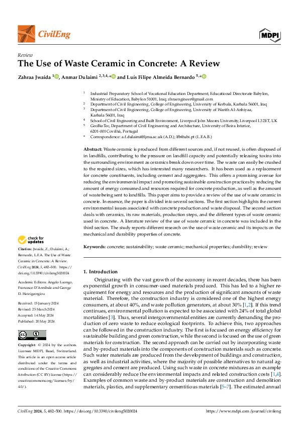 (PDF) The Use of Waste Ceramic in Concrete: A Review