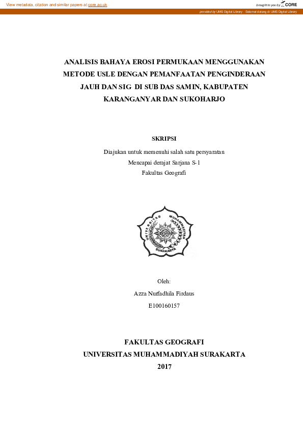 (PDF) Analisis Bahaya Erosi Permukaan Menggunakan Metode USLE dengan ...