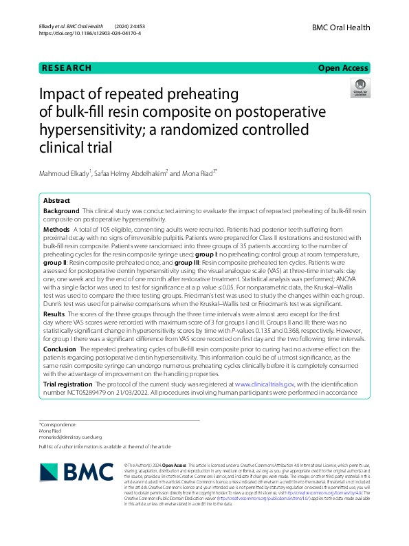 Pdf Impact Of Repeated Preheating Of Bulk Fill Resin Composite On Postoperative