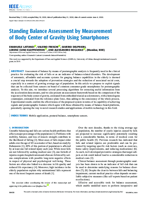 (PDF) Standing Balance Assessment by Measurement of Body Center of ...