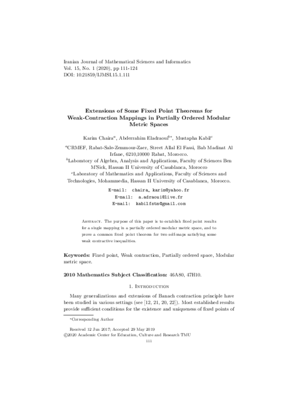 Pdf Extensions Of Some Fixed Point Theorems For Weak Contraction Mappings In Partially Ordered